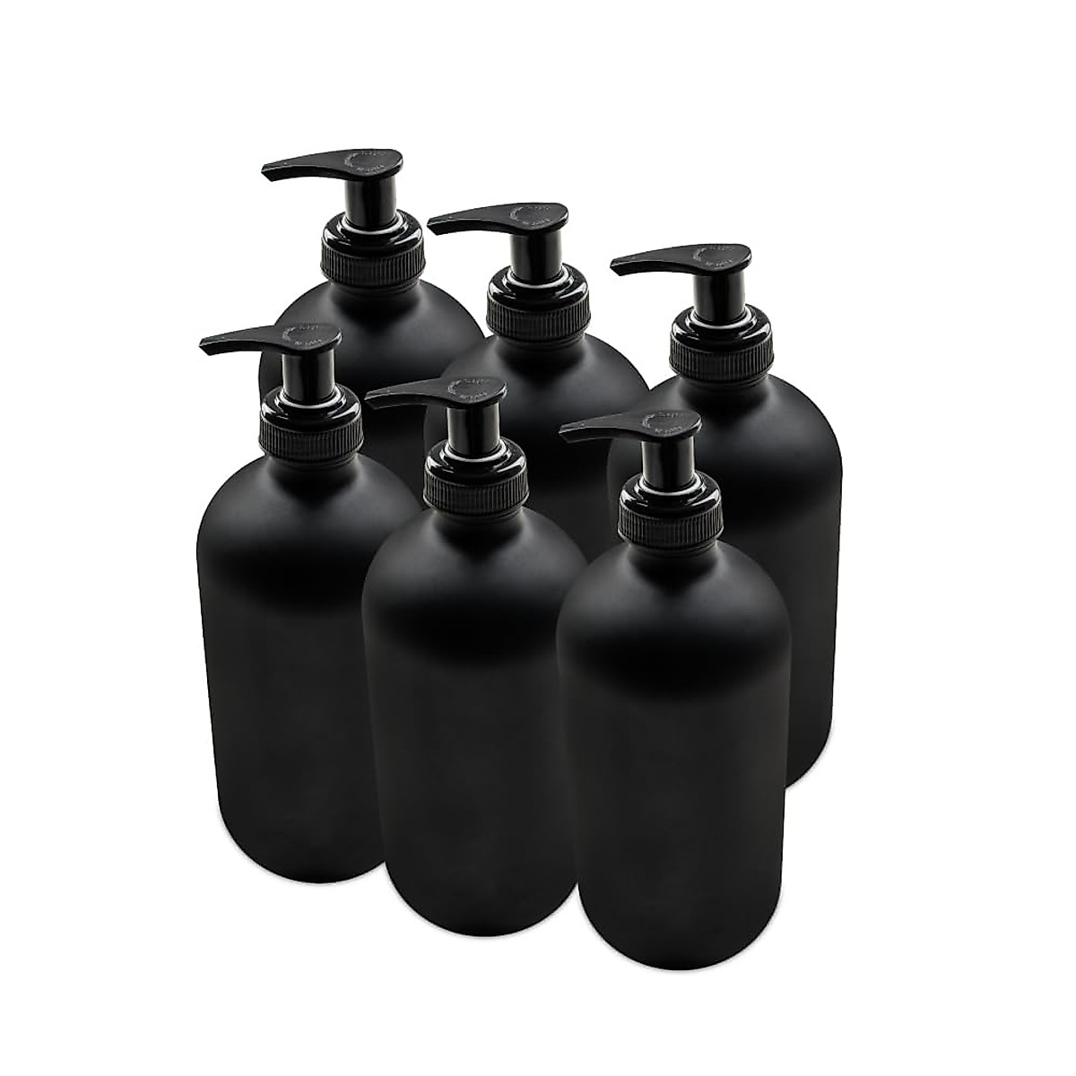 The Bottle Depot - 6 Pack - 16 oz Glass Bottle with Black Lotion Pump - Black Frosted - 28-400 Neck Finish - Boston Round Bottles - UV Rays Protection