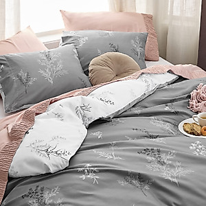 Bedsure Duvet Cover King Size - Reversible Floral Duvet Cover Set with Zipper Closure, Grey Bedding Set, 3 Pieces, 1 Duvet Cover 104"x90" with 8 Corner Ties and 2 Pillowcases 20"x36"