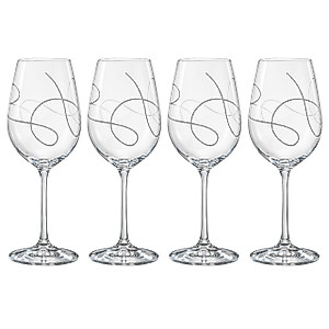 Barski Wine Glass, Goblet, Crystal Glass, Set of 4 Glasses, with String Design, Made in Europe, 14 oz.