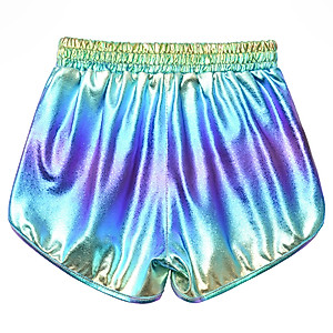 Metallic Shorts for Big Girls Dance Shorts Shiny Hot Pants 12 13 Rainbow with Sunglass