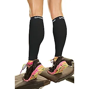 Compression Calf Sleeves Men & Women - Shin Splint Compression Sleeve 20-30mmhg, Best Footless Compression Socks for Achy Calf, Running, Nurses, Pregnancy, Post-Surgery Relief (1 Pair BLK-BLU S/M-M/L)