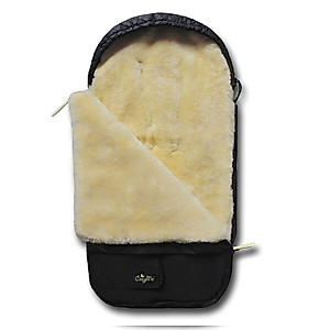 CozyMe Anti-Freeze 100% Australian Sheepskin Footmuff Universal Fits All Stroller Bunting Bag Weather Resistant Lambskin Baby Travel Sleeping bag,6-42M,Cream