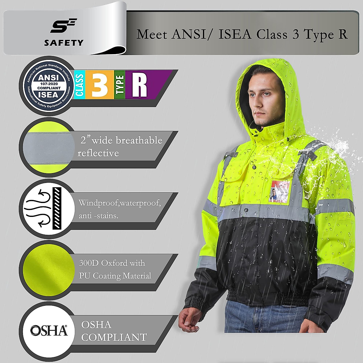 Reflective Hi Vis Winter Jacket, Safety Yellow Jackets for Men, High Visibility Work Construction Jackets