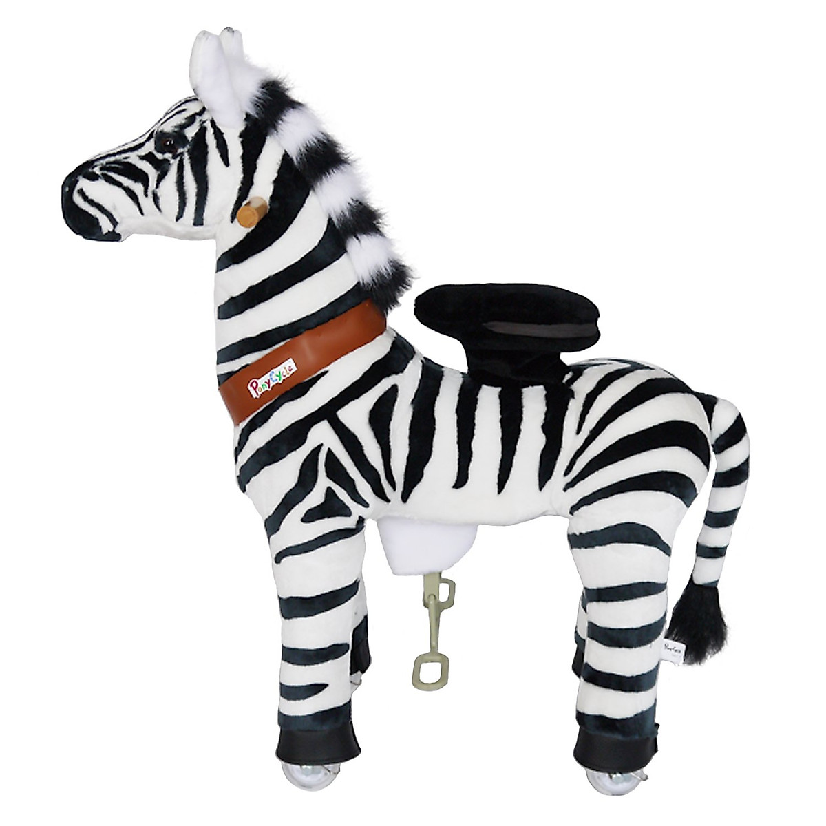 PonyCycle Ride-On Zebra with Brake & Pedal Pad Mechanical Horse Toy Classic Model U Giddy up Pony Plush Walking Animal Size 3 for Age 3-5 Years - Ux368 with White Pedal Pad.