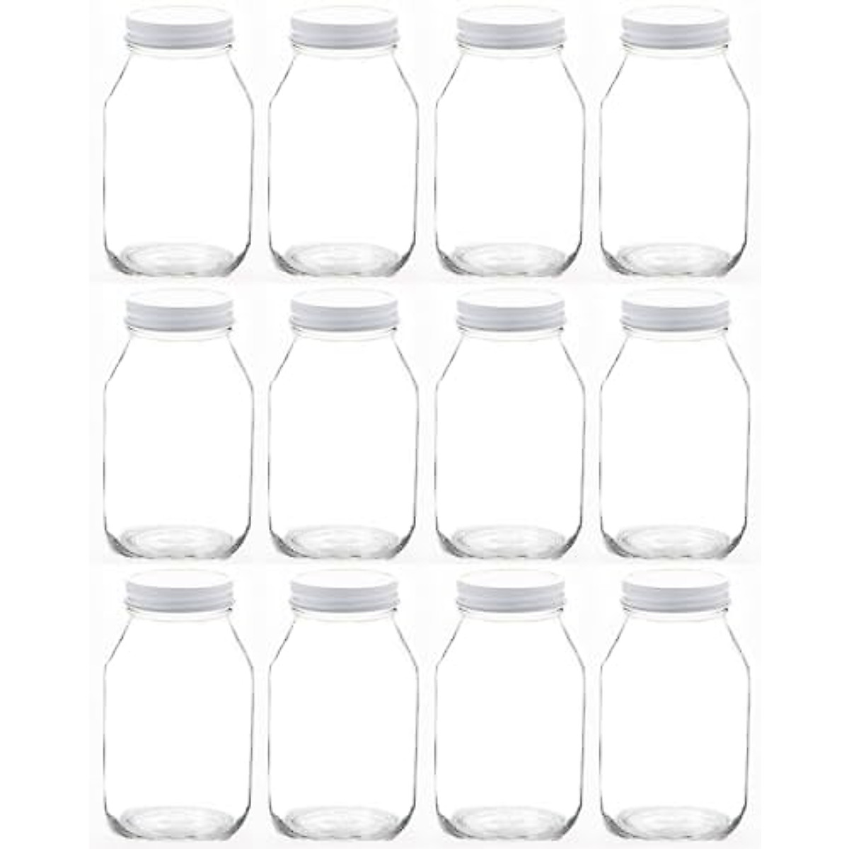 North Mountain Supply 32 Ounce Quart Glass Regular Mouth Mason Canning Jars - With White Safety Button Lids - Case of 12