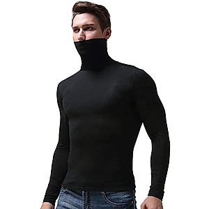 SALNIER Men Basic Turtleneck Slim Fit Long Sleeve Pullover Top Solid Thermal Knitted T-Shirt Sweaters Soft Lightweight Shirt (Black, M)