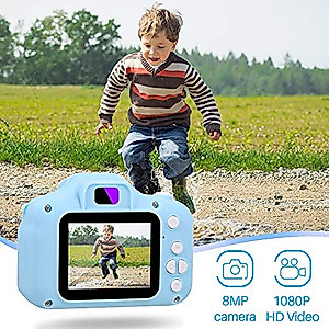 Acuvar Full 1080P Kids Selfie HD Compact Digital Photo and Video Rechargeable Camera with 32GB TF Card & 2" LCD Screen and Micro USB Charging Drop Proof (Blue)