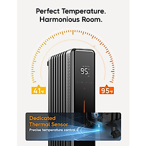Dreo Radiator Heater, 1500W Portable Space Oil Filled with Remote Control, 4 Modes, Overheat & Tip-Over Protection, 24h Timer, Quiet, Large Space, Anti-scald Handle, Large Carpet Caster, Indoor