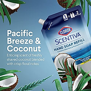 Clorox Scentiva Liquid Hand Soap Refill 34 oz Liquid Hand Wash with Vitamin B5 BleachFree Scented Hand Soap Refill for Kitchen or Bathroom, Pacific Breeze & Coconut, Aloe Vera, 1 Count