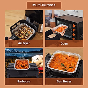 Fecolmena 50 PCS Disposable Aluminum Foil Pans, Multipurpose Square Air Fryer Liners, Safe Food Contact Grade Material & High Temperature Resistant for Oven/Air Fryer/Barbecue/Gas Stoves Bake& Cook