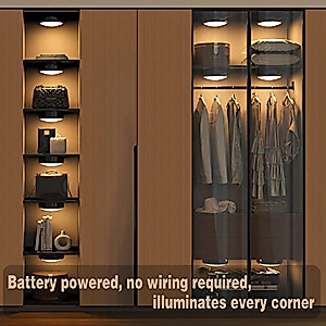 ILYXY 6 Pack LED Under Cabinet Lighting Dimmable Push Lights Battery Operated Wireless Under Counter Puck Lights with Remote for Kitchen, Multicolor Transformation Stick On Lights, Shiny Black