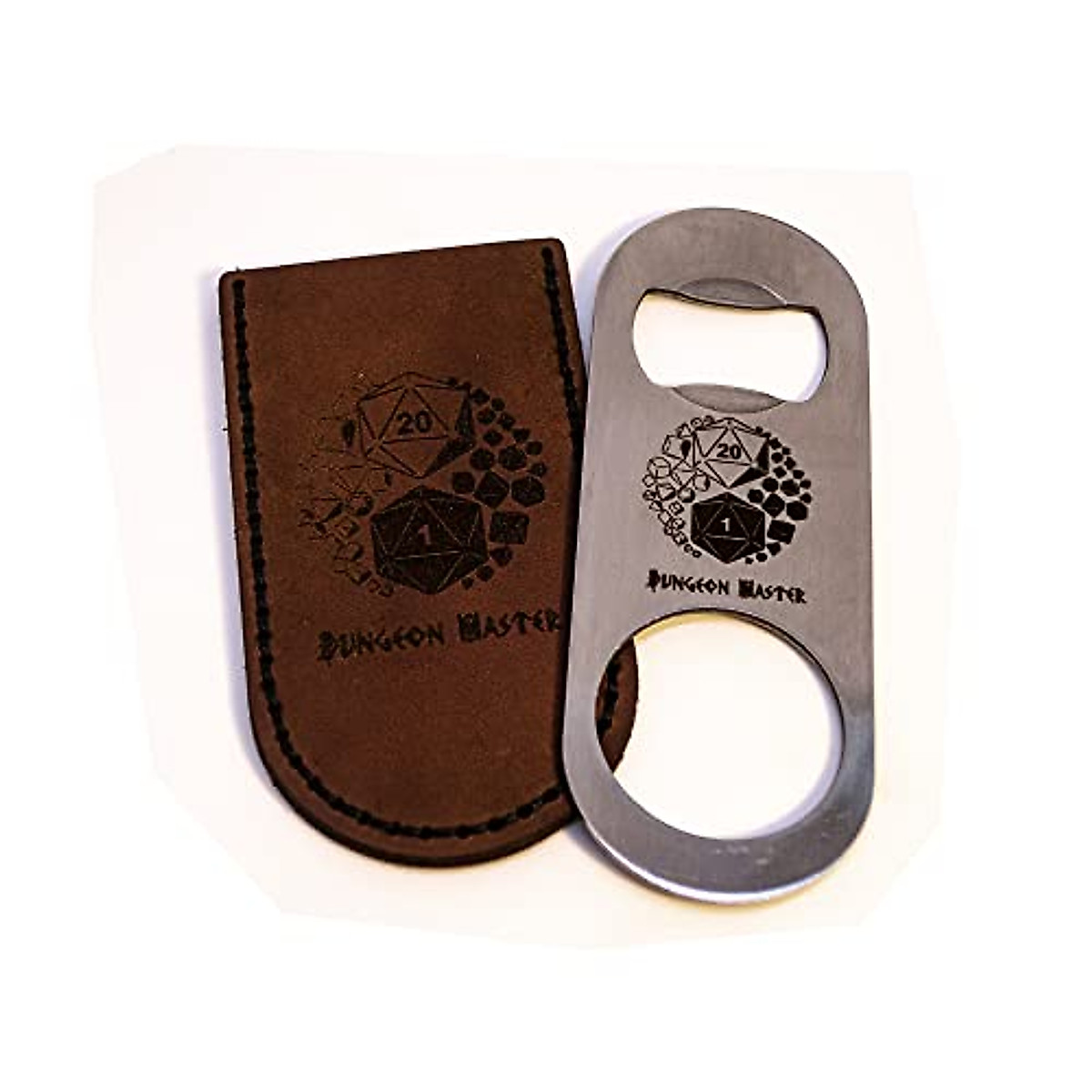 Unique Gifts For Men - Custom Stainless Steel Bottle Opener with Leather Case - Viking and Game Inspired Gift Idea (Dungeon Master)