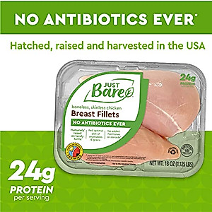 Just Bare® Natural Fresh Chicken Breast Fillets | No Antibiotics Ever | Boneless | Skinless | 1.125 LB