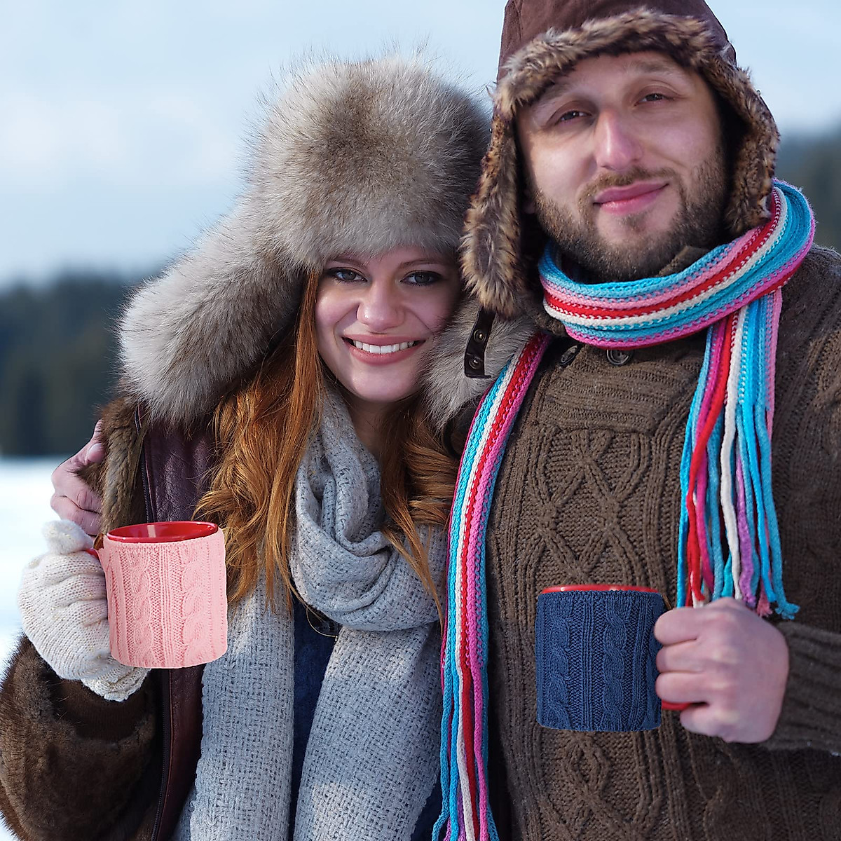 8 Pcs Coffee Mug Sweater Cozy Sleeve Mug Reusable Knitted Cozy Crochet Coffee Sleeves Cup Tea Cozy Handmade Tableware Coffee and Tea Mug Warmer for Women Men(Multi Color, 8 Pcs)