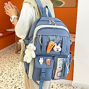 Kawaii Backpack with Kawaii Pendants and Pins 4Pcs Set Cute Rucksack for Teen Girls Back to School Backpack Cute Aesthetic Backpack School Bag