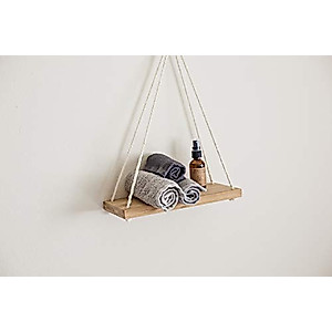 Kuratere Bamboo Hanging Wall Shelf - Indoor BoHo Plant Shelf - Macrame Rope 12 Inch Eco Friendly Wooden Floating Shelves for Organized Bedrooms, Living Rooms, Closets or Bathrooms