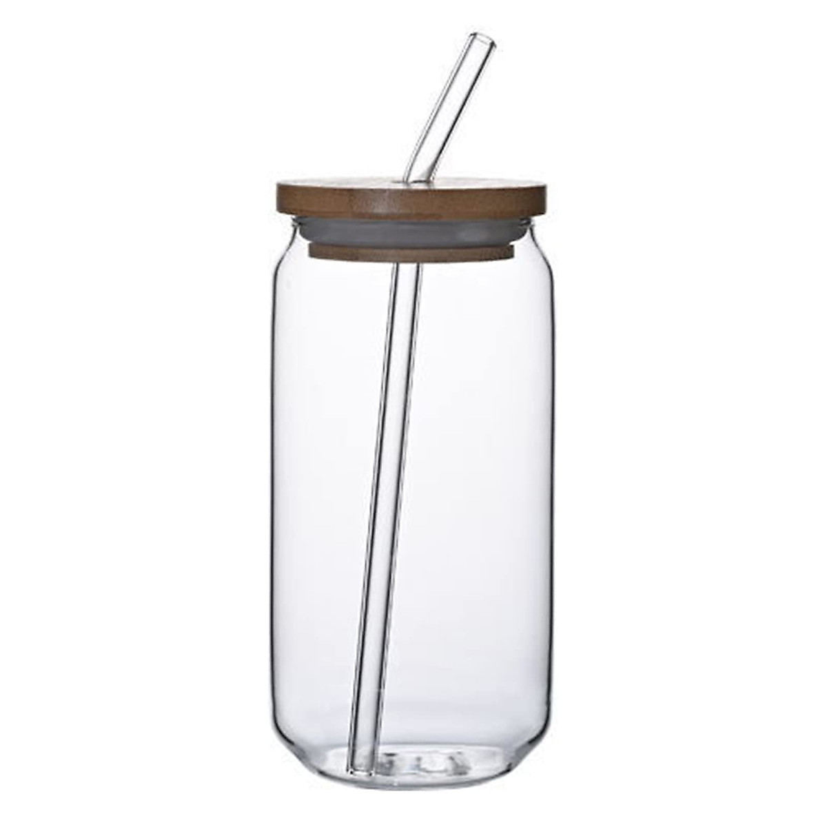 Ochine Drinking Glasses with Bamboo Lids and Glass Straw, Beer Can Glass Cup Iced Coffee Drinking Jars Tumbler Cup Reusable Old Fashioned Glasses Cup for Cocktail, Whiskey, Smoothies, Tea, Juice, etc