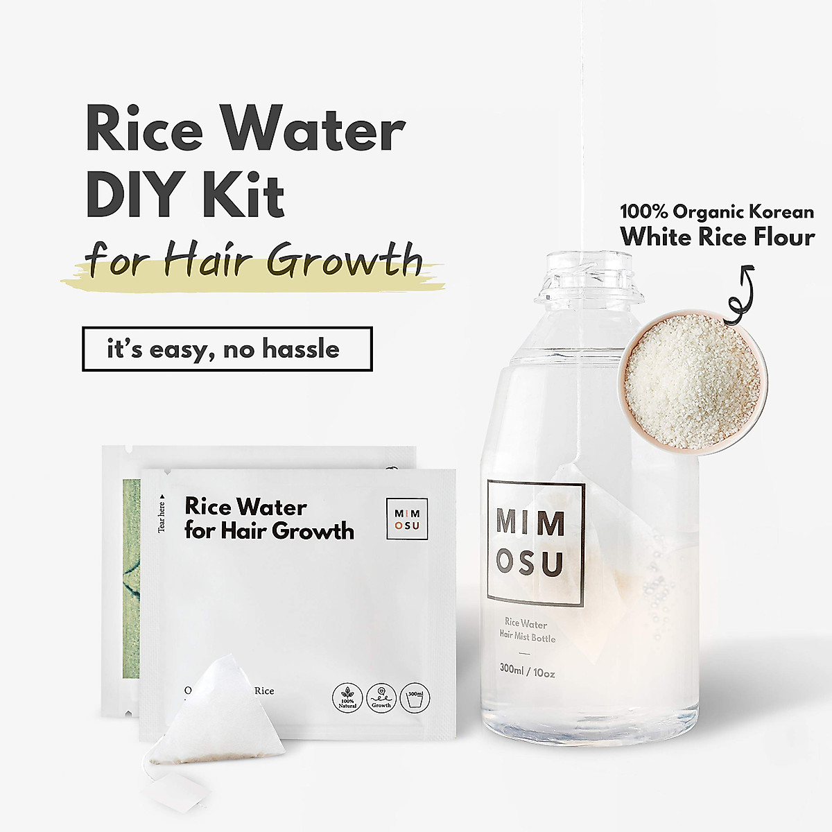 mimosu Natural Hair Growth Conditioner DIY Kit fermented Rice Water for Hair Growth Tea Bags with Continuous Spray Bottle Package,Organic Deep Conditioner for Damaged, Dry, Frizzy Hair,Curly Hair