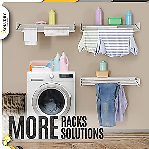 SOLUDRY Clothes Drying Rack Wall Mounted - 3-in-1 w/Shelf & Hanger Slots - Collapsible, Space Saving, Laundry Rack -Easy to Install Load Bearing 55 lb Drying Capacity - 31.5” Length x 5.9” Deep, White
