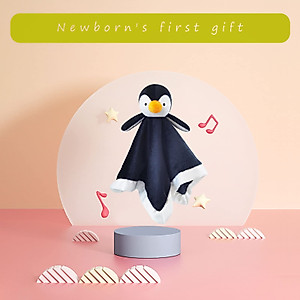Doindute Baby Black Penguin Soft Stuffed Animal Security Blanket, Plush Penguin Character Lovey Blanket, Baby Shower/Nursery Gift, Newborn Infant Toddler Snuggle Blankie for Boys Girls, 13 Inches