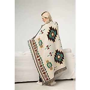 Haowenuan Native American Decor Native Throw Blanket,Aztec Blanket Aztec Throw Blanket,Western Decor Western Blanket Throw, Boho Throw Blanket Bohemian,Beige Turqoise Wall Tapestry,50 * 70