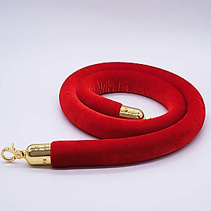 Red Velvet Stanchion Rope Barrier Golden Hook- Set of 4 PCs for Red Carpet Filmroom Wedding (5 Feet Long) Bulk