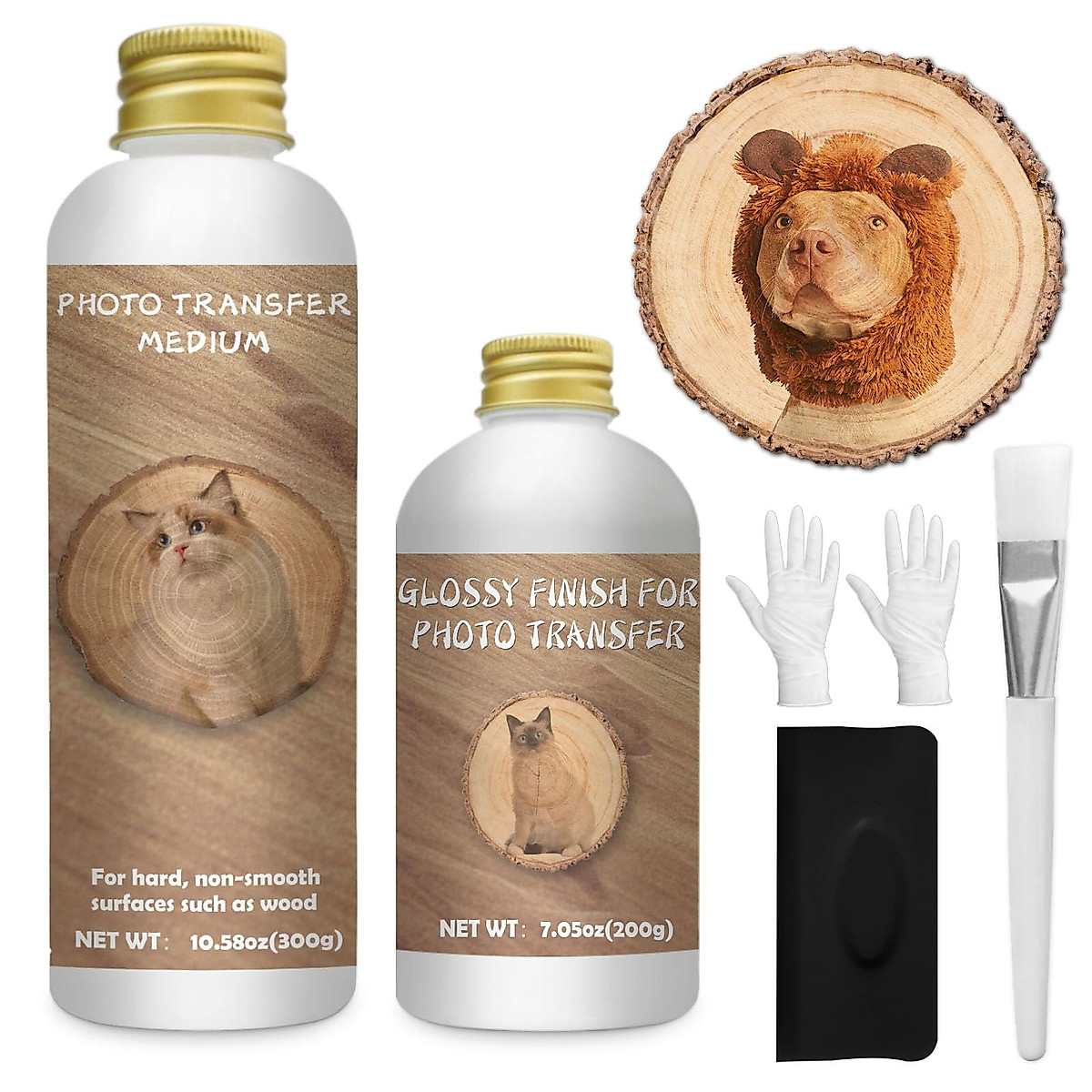 1DFAUL Gloss Photo Transfer Medium Kit, Gel Medium for Photo Transfer, with Gloss Varnish, Pattern Transfer Gel to Wood & Other Hard Surfaces, DIY Crafts, Decorating Furniture, Personalized Gifts