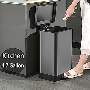 Aupekro Trash Can with Lid Soft Close, 18 Liter/4.7 Gallon Stainless Steel Garbage Can with Removable Wastebasket, Rectangletep Pedal Step Trash Can for Bedroom, Kitchen, Bathroom, Office (White)