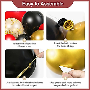 121 Pack Red Black Gold Balloons Arch Kit with Star, Red Black and Gold Balloon Garland for Graduation Anniversary Casino Night Hollywood New Years Movie Night Birthday Decorations