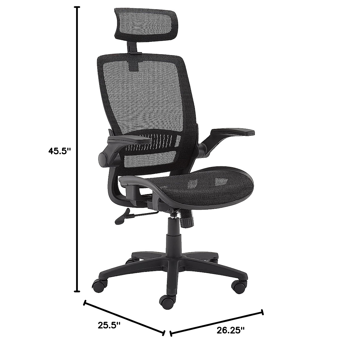 Amazon Basics Ergonomic Adjustable High-Back Mesh Chair with Flip-Up Arms and Headrest, Contoured Mesh Seat - Black