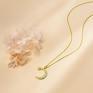 ASGEMSFJ Moon Star Necklace for Women Man, 14K Yellow Gold Plated Moon Pendant Dainty Trendy Chain Necklace Jewelry Gift for Women (yellow gold)