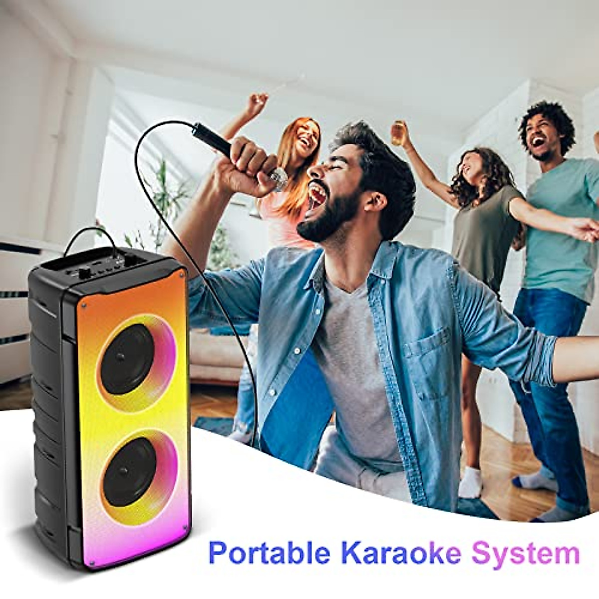 Bluetooth Speakers, 60W(80W Peak) Portable Loud Wireless Stereo Speaker with Rich Bass, Bluetooth 5.0, FM Radio, Colorful Lights, TWS Pairing, 10000mAh Battery, Outdoor Speaker for Home Party Gifts