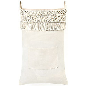 Mkono Macrame Hanging Laundry Hamper Bag Over The Door Organizer Laundry Bag Boho Decor Hanging Clothes Hamper for College Dorm Room Bathroom Home Travel Space Saving
