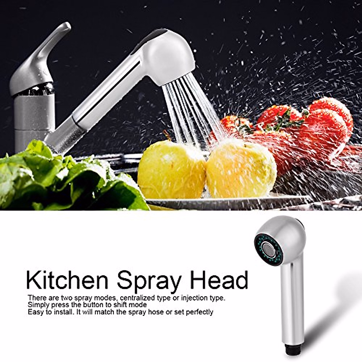 Faucet Sprayer Head, Kitchen Bathroom Pull Out Sink Faucet Nozzle 2 Functions Pull Down Tap Nozzle Spout G1/2 Straight Thread High Flow Shower Head Replacement Part Hot for Personal Hygiene