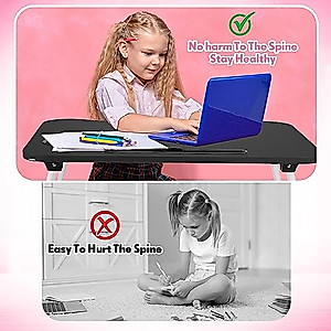 Sintuff 2 Pcs Laptop Bed Desk Foldable Lap Tray with Drawer Cup Holder Large Lap Desk Portable Bed Laptop Table for Breakfast Laptop Bed Tray for Writing Reading on Bed Low Sitting Floor (Black Pink)
