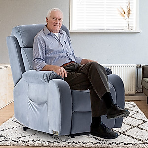 cinkehome Small Power Lift Recliner for Elderly, Lift Chair Recliners, Electric Recliner Chairs for Seniors, Remote Control, Adjustable, Side Pocket, Dusty Blue