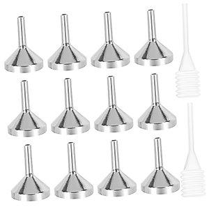 Baluue 12pcs 2.5 Inch x 0.6 Inch Small Metal Funnels with 2 Pack Mini Pipette for Filling Bottle and Containers, Oil and Liquid Filling and Tranfer Funners Tool Kit