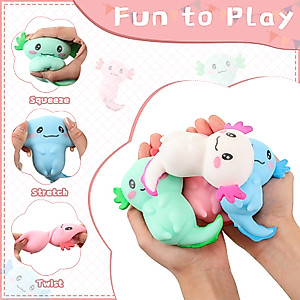 RoundFunny 14 Pcs Axolotl Sensory Fidget Toy Axolotl Party Favors Axolotl Gifts Axolotl Party Supplies Stress Relief Squeeze Gifts Axolotl Stress Balls for Boys Girls Christmas(28 Pcs)