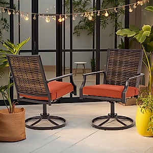 EROMMY Patio Swivel Chairs Set of 4, Heavy Duty Outdoor Swivel Chairs with Removable Cushions, Patio Rattan Wicker Decoration Chairs for Garden Lawn & Porch, Backyard, Balcony, Orange Red