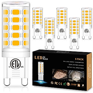 Sailstar G9 LED Bulb, 3000K Soft White, G9 Bulb 40W Equivalent, G9 LED 360° Beam Angle 400LM No Flicker 120V, G9 Bi-pin Ceramic Base, 4W G9 LED Light Bulbs for Chandelier, 6 Pack, Non-dimmable