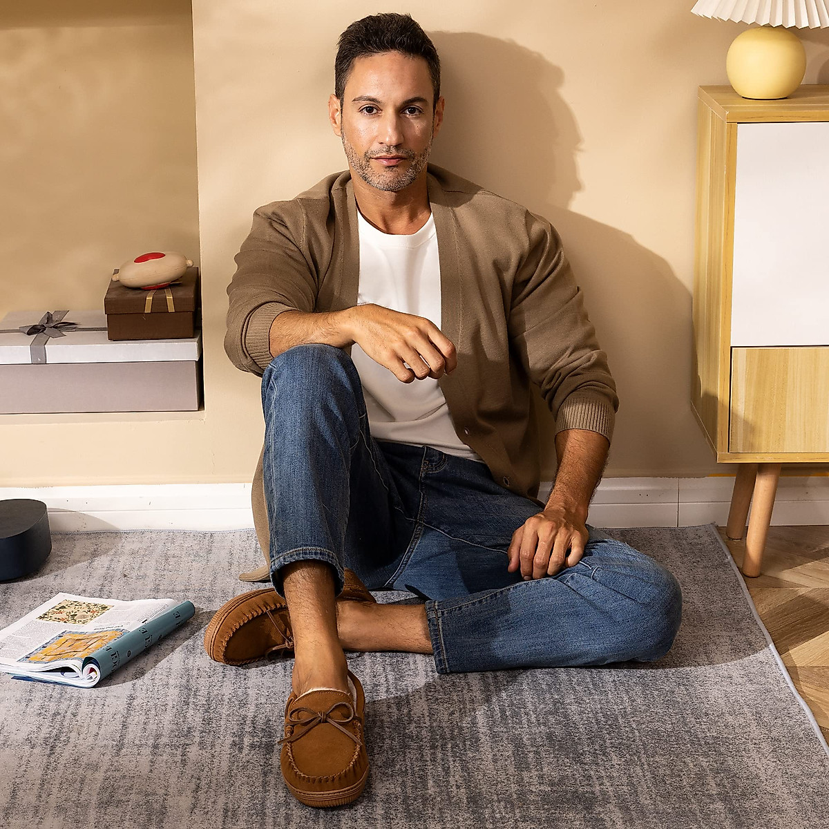 DREAM PAIRS Men's Moccasin Slippers Fuzzy Plush House Shoes Indoor Outdoor Fleece Lining Loafers,Size 10.5,TAN,FUR-LOAFER-01