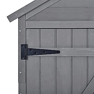 Merax 5.8ft x 3ft Outdoor Wood Lean-to Storage Shed Tool Organizer with Waterproof Asphalt Roof, Lockable Doors, 3-Tier Shelves for Backyard, Gray