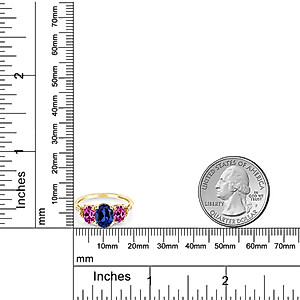 Gem Stone King 2.64 Ct Oval Blue Created Sapphire Pink Created Sapphire 10K Yellow Gold Ring (Size 9)