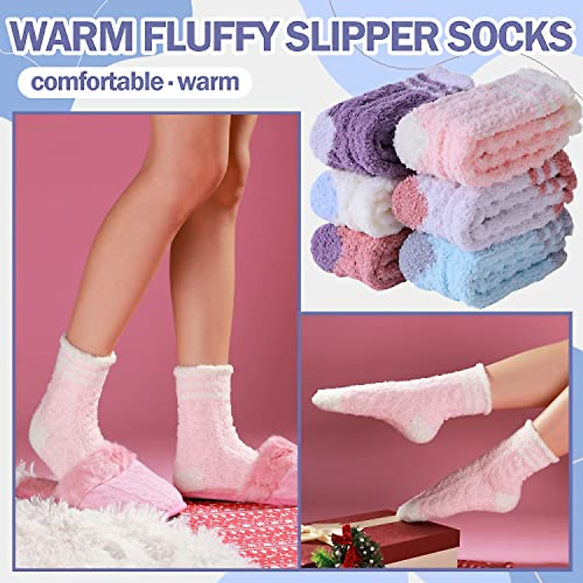 ANTSANG Womens Fuzzy Socks Slipper Winter Fluffy Cozy Cabin Warm Soft Fleece Comfy Home Christmas Gift Stocking Stuffers for Teen Girls(Mix Color A (6 Pairs))