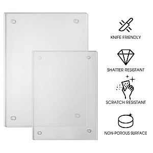 JAMBALAY Tempered Glass Cutting Board for Kitchen, Clear Cutting Board for Countertop with Rubber Feet - Set of 2 (12"x16" & 8"x12") - Scratch Resistant, Heat Resistant, Non-Slip, Shatterproof