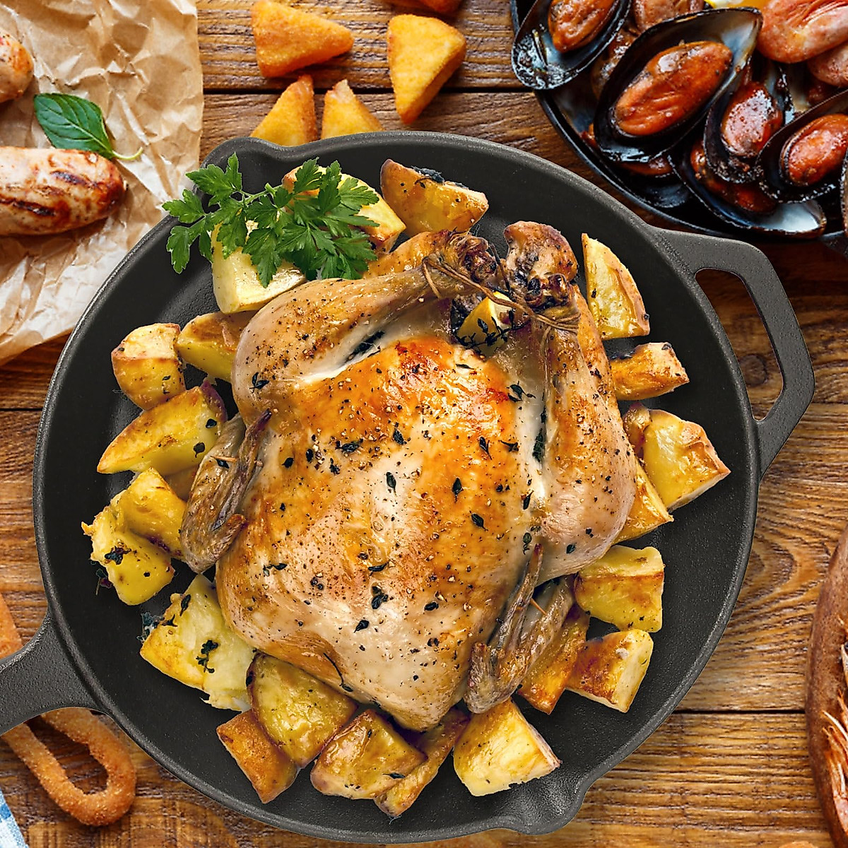 GreatChef Cast Iron Skillet, 10.25 Inch Pre-Seasoned Frying Pan with Silicone Hot Handle Holder - Versatile for Oven, All Stovetop, Grill, Campfire - Searing, Sautéing, Broiling, Frying