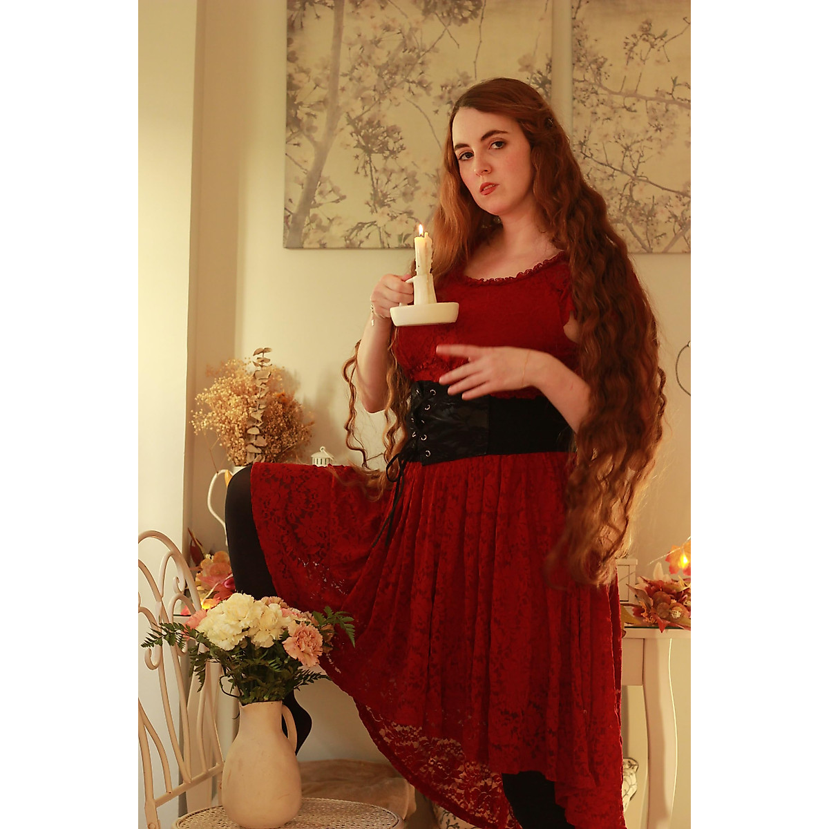 GRACE KARIN Women's Elastic Wide Waist Belt Tied Corset Cinch Belt Black Underbust Corset Black M