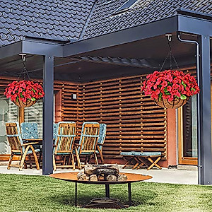 Homsunny Artificial Hanging Flowers in Basket, Silk Flower with 12 inch Flowerpot Centerpieces,Fake Hanging Plants in Coconut Lining Hanging Baskets for Outdoors Indoors Courtyard Decor (Rose red)