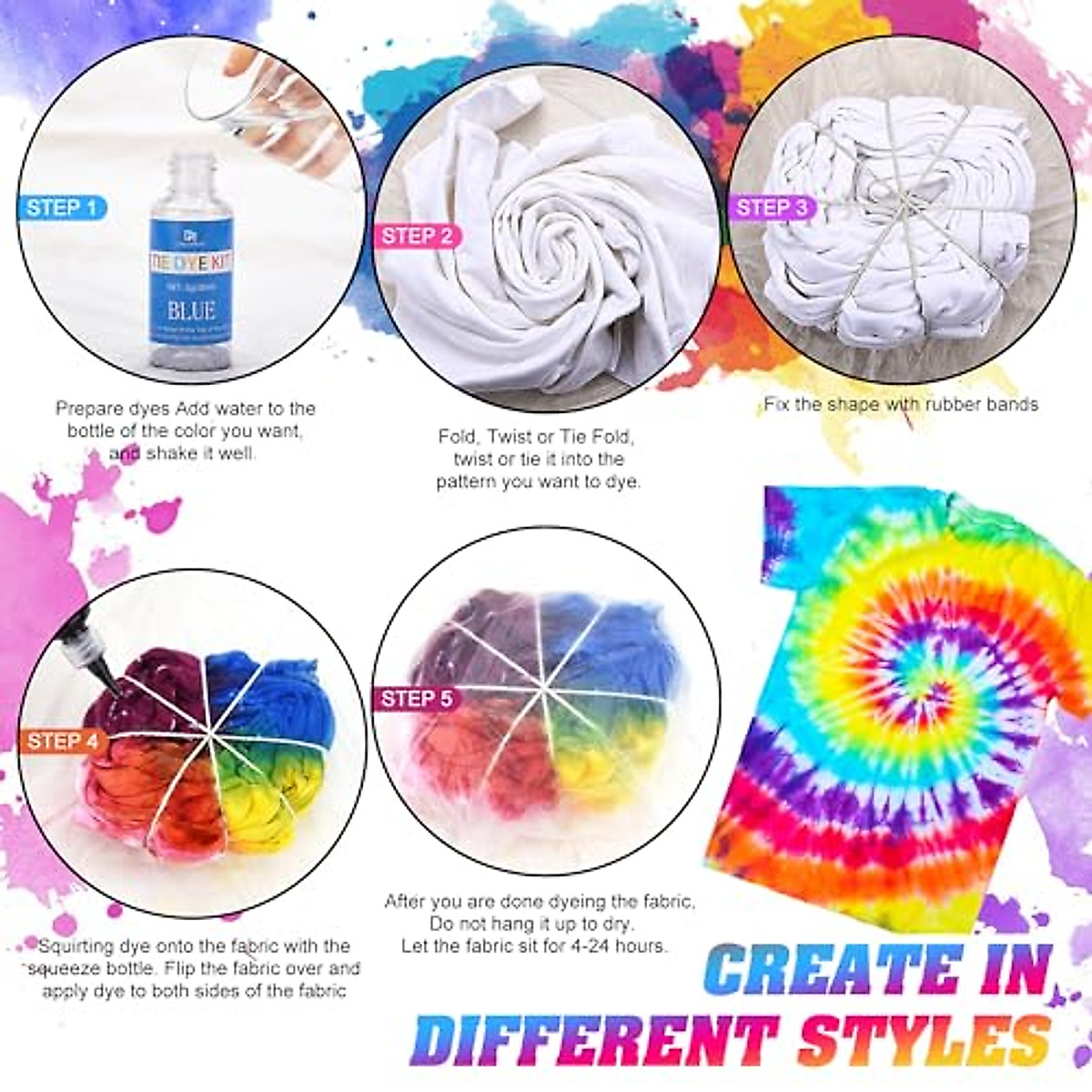 Tie Dye Kit - 40 Colors Fabric Tie Dye Kits for DIY Textile Paint Art - All-in-1 Tie-Dye Color Powder Set for Shirt, Hoodie, Fabric Clothes Painting, Party Supplies, Adults and Kids Handmade Crafts