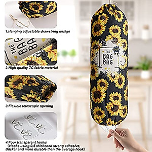 2 Pcs Plastic Bag Holder, Wall Mount Plastic Bag Organizer, Washable Large Grocery Bag Storage Dispenser, Shopping Bags Carrier for Home Kitchen Travelling, 22x9 in shopping bag carrier (Sunflower)